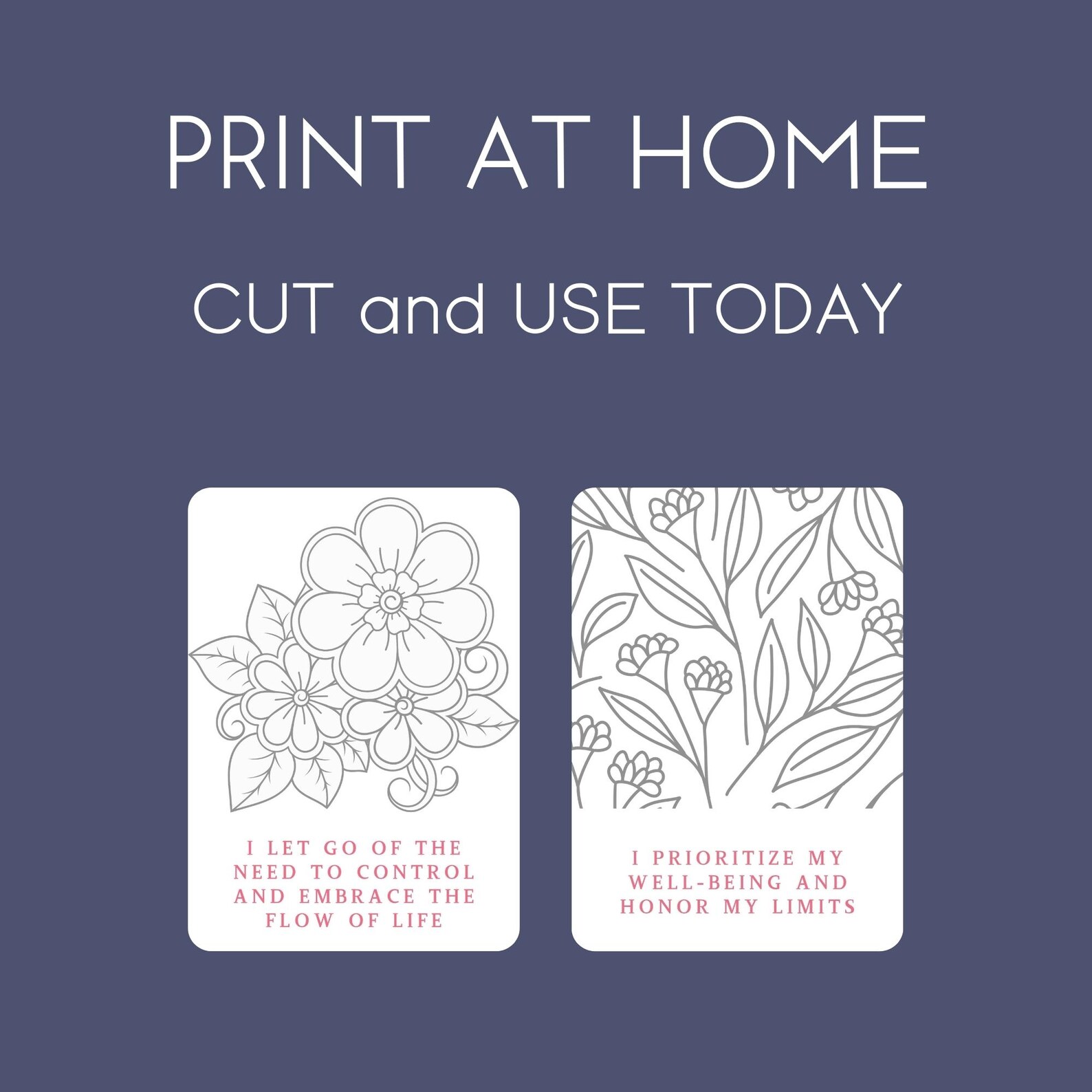 Printable Burnout Colouring Affirmation Cards, Set 40 Affirmation Cards ...