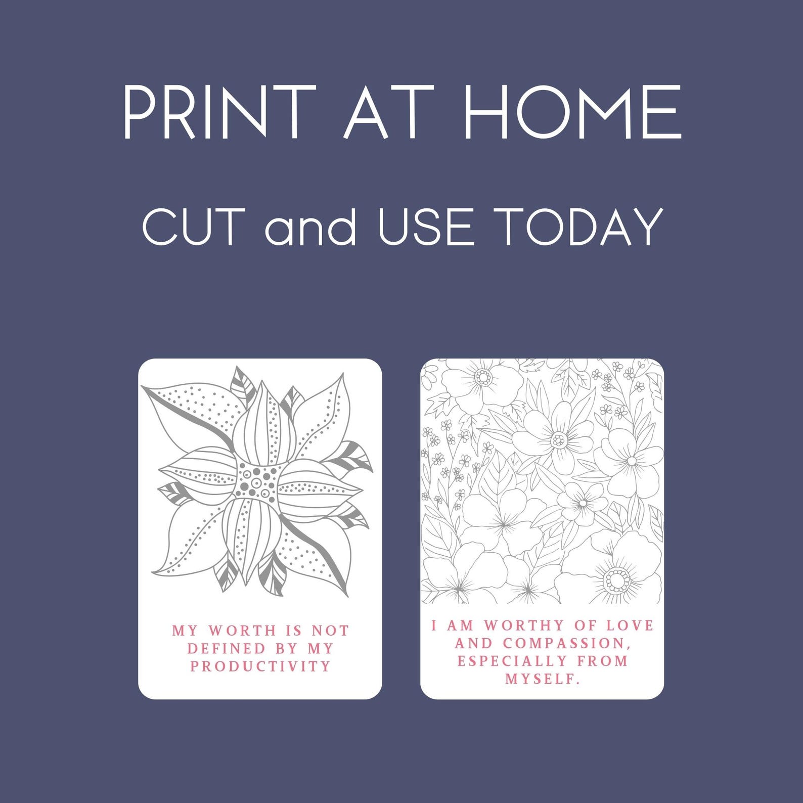 Printable Burnout Colouring Affirmation Cards, Set 40 Affirmation Cards ...