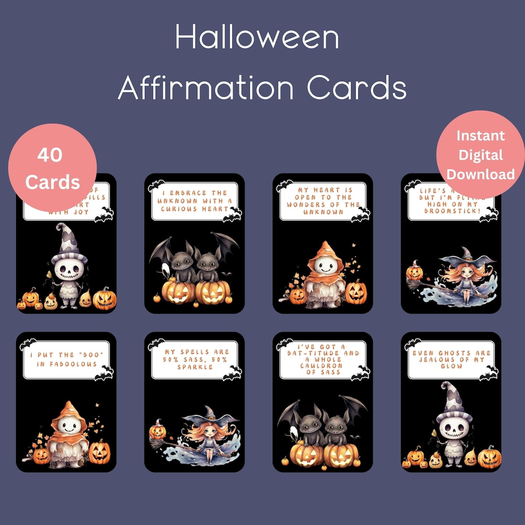 Printable Halloween Affirmation Cards, Set 40 Affirmation Cards ...