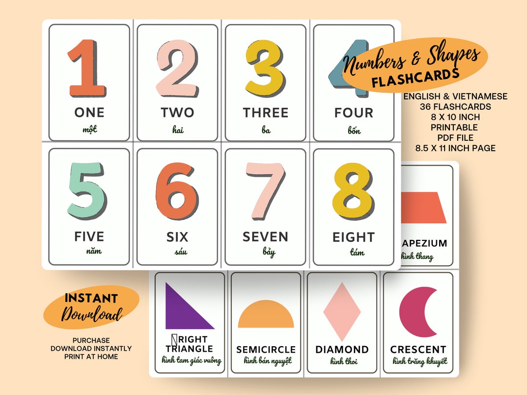 Number & Shape Flash Cards in Vietnamese English, Preschool Counting ...