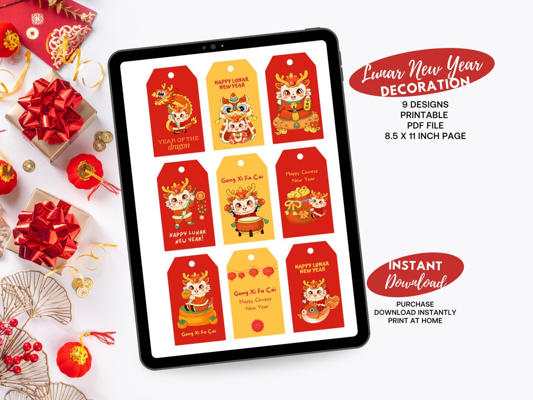 Lunar New Year Gift Dragon Tag Chinese New Year Dragon Printable Tag ...