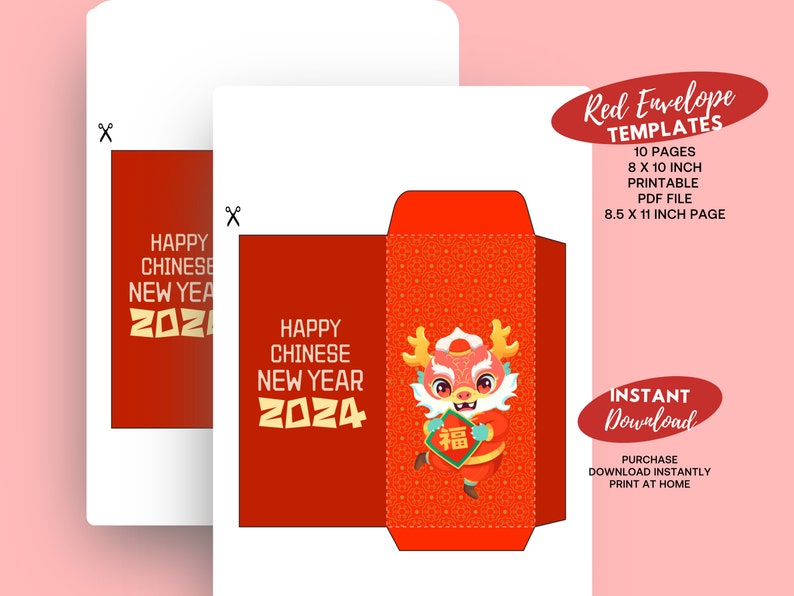 Printable Red Envelope, Chinese Lunar New Year, Lucky Money, Year of ...