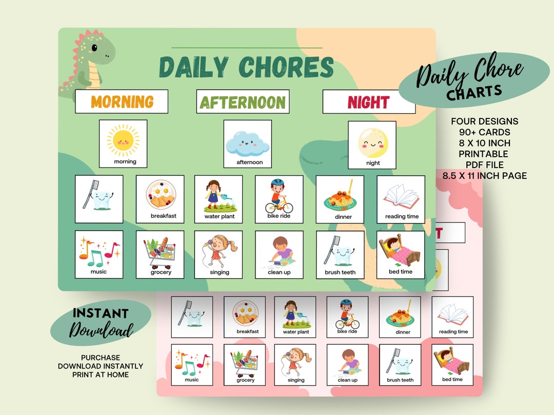 Kids Daily Chore Chart, Printable Routine Chart, Morning/evening ...