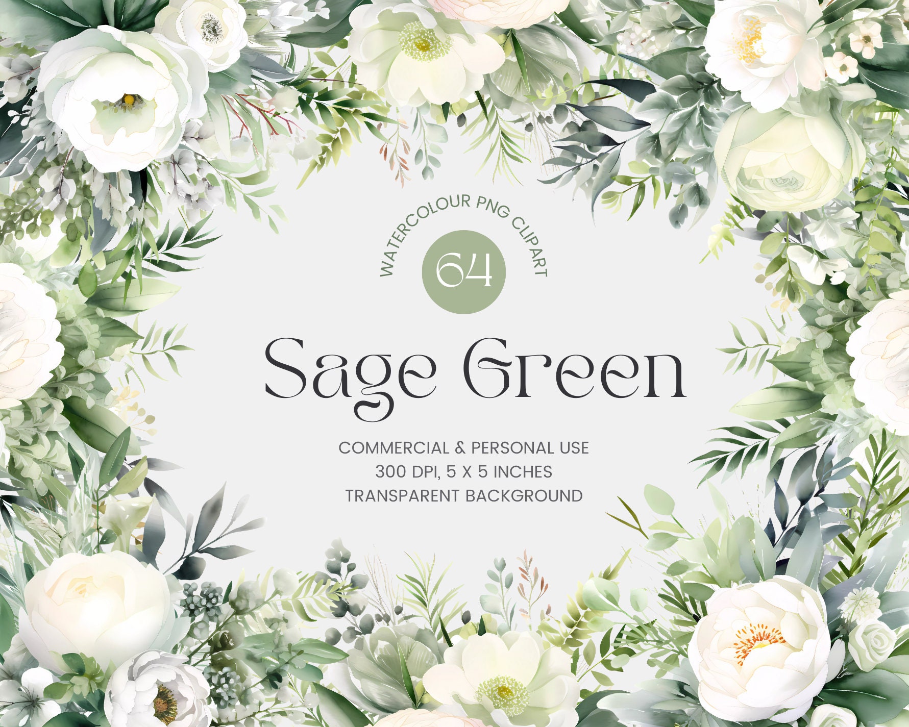 64 Sage Green Flowers PNG Watercolor Floral Clipart Bouquets - Etsy UK