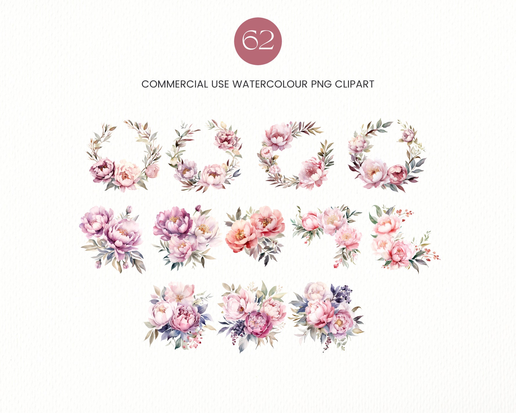 62 Sweet Peony Flowers PNG, Watercolor Floral Clipart Bouquets ...