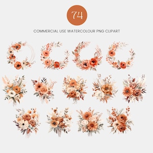 74 Terracotta Florals PNG, Watercolor Floral Clipart Bouquets, Boho ...