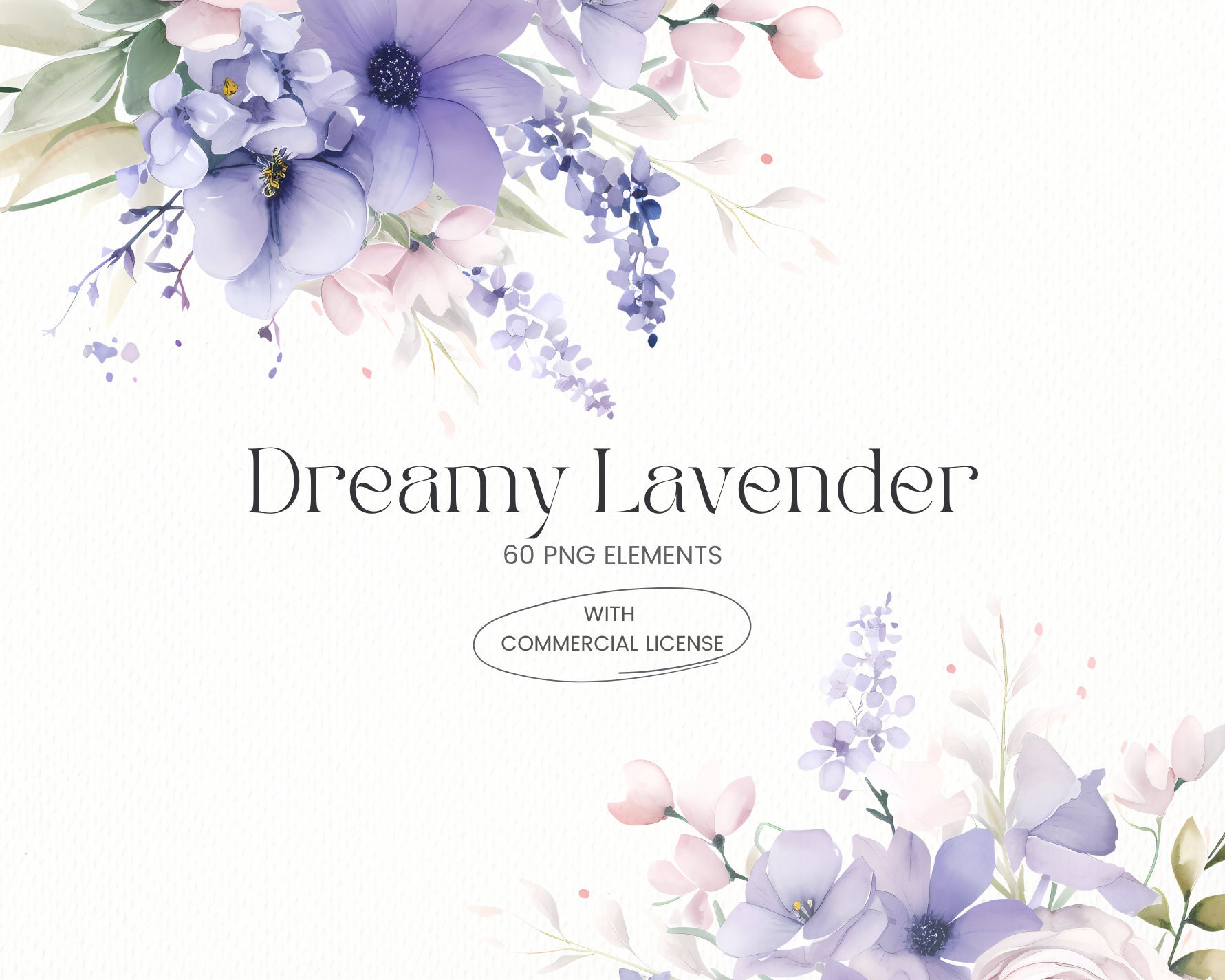 60 Lavender Flowers PNG, Watercolor Floral Clipart Bouquets, Lavender ...