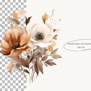 110 Brown Neutral Flowers PNG, Watercolor Floral Clipart Bouquets ...