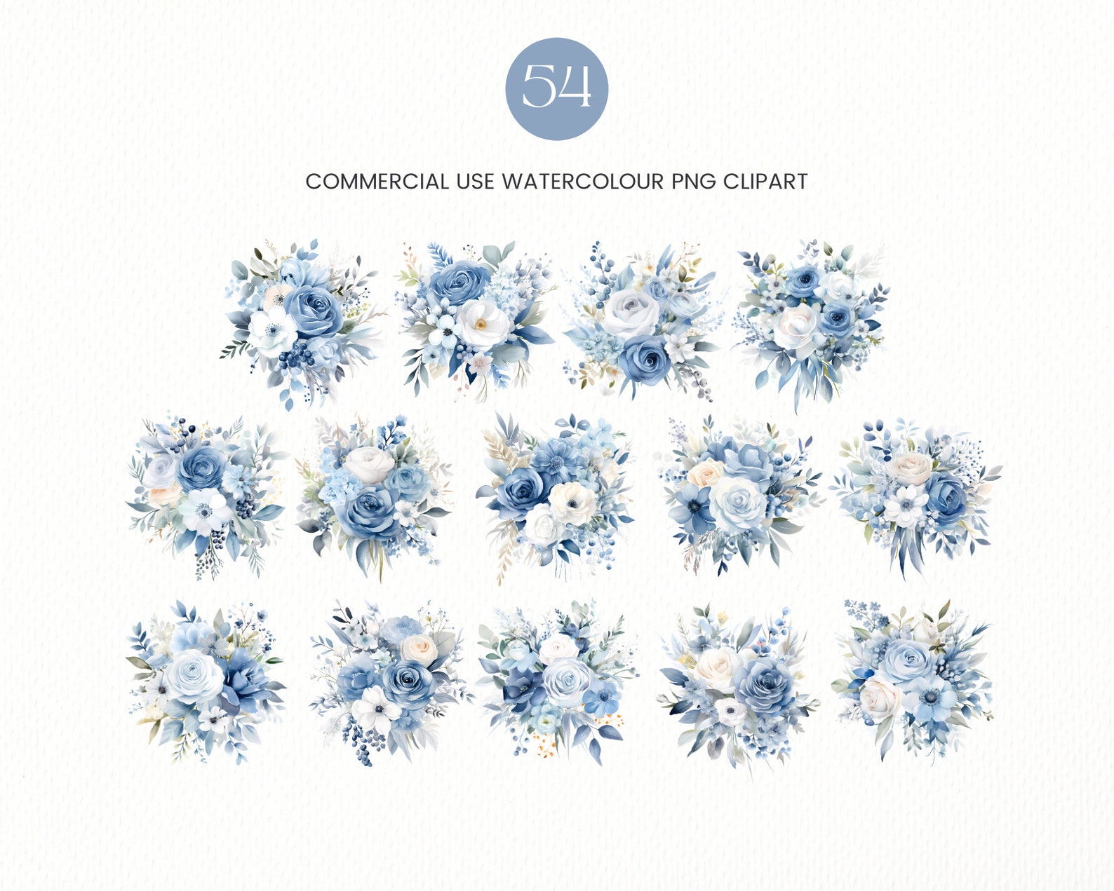 54 Powder Blue Flowers PNG, Watercolor Floral Clipart Bouquets ...