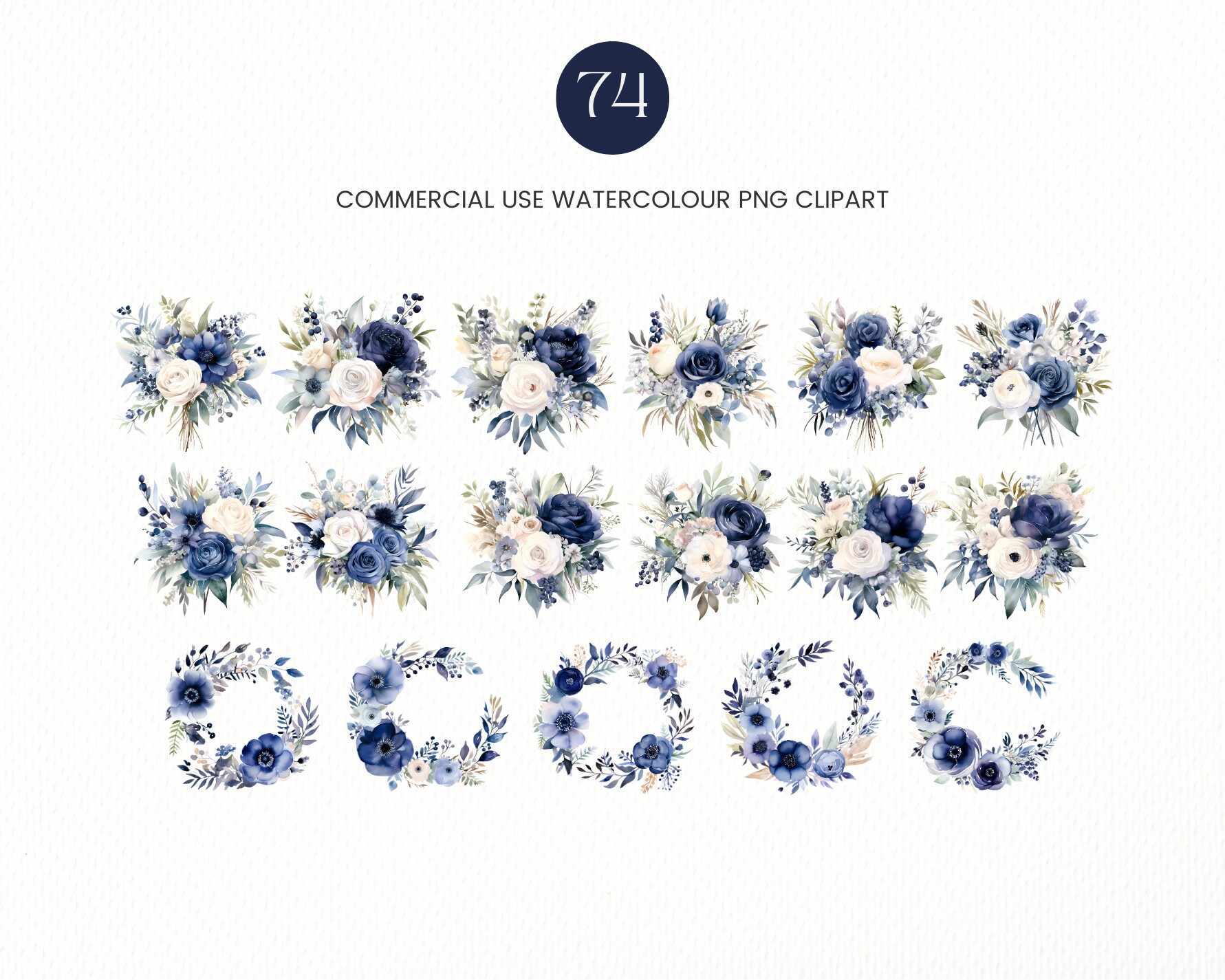 74 Indigo Flowers PNG, Watercolor Floral Clipart Bouquets, Elements ...