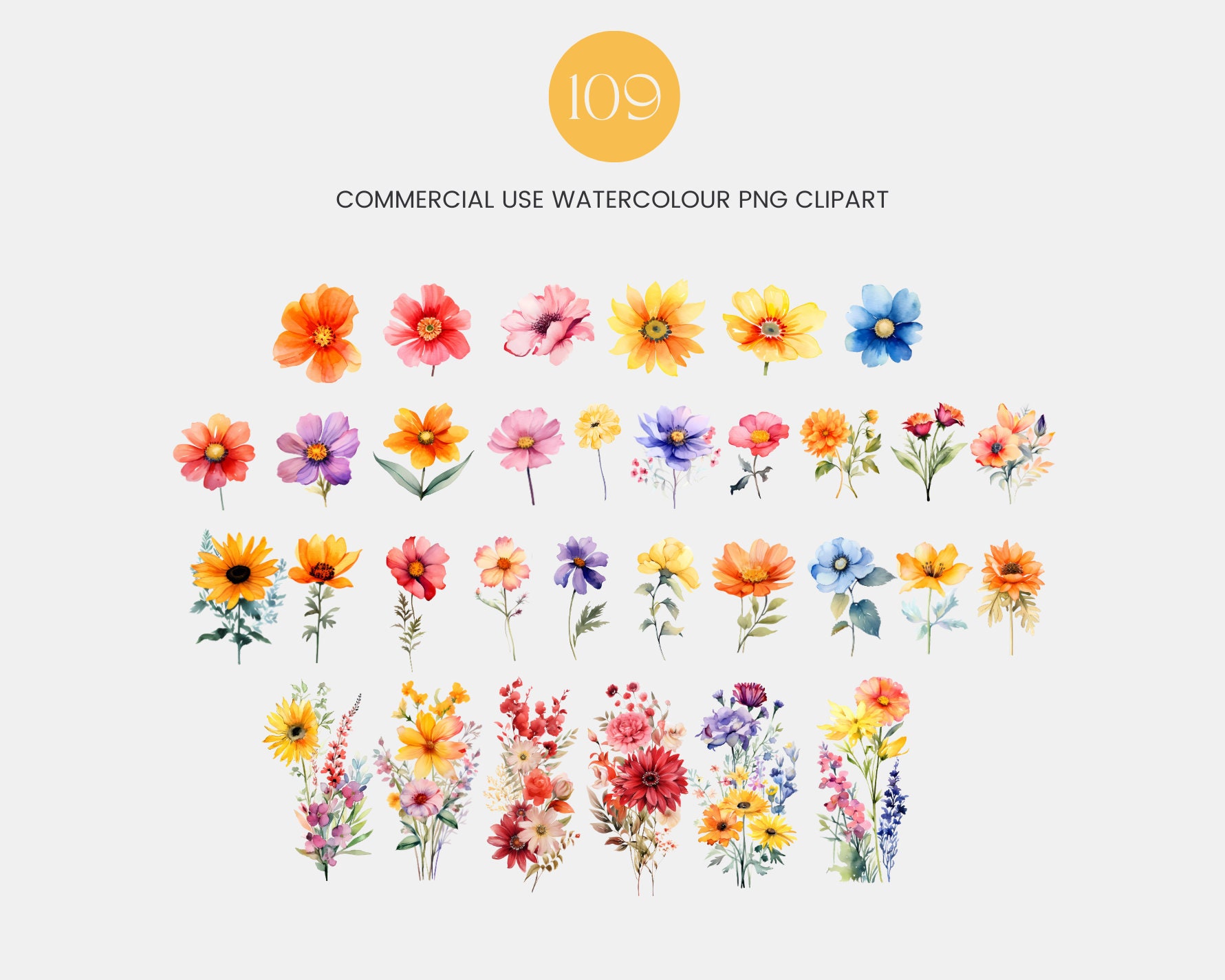 109 Summer Flowers PNG Clipart Seasonal Clipart, Watercolor Floral ...