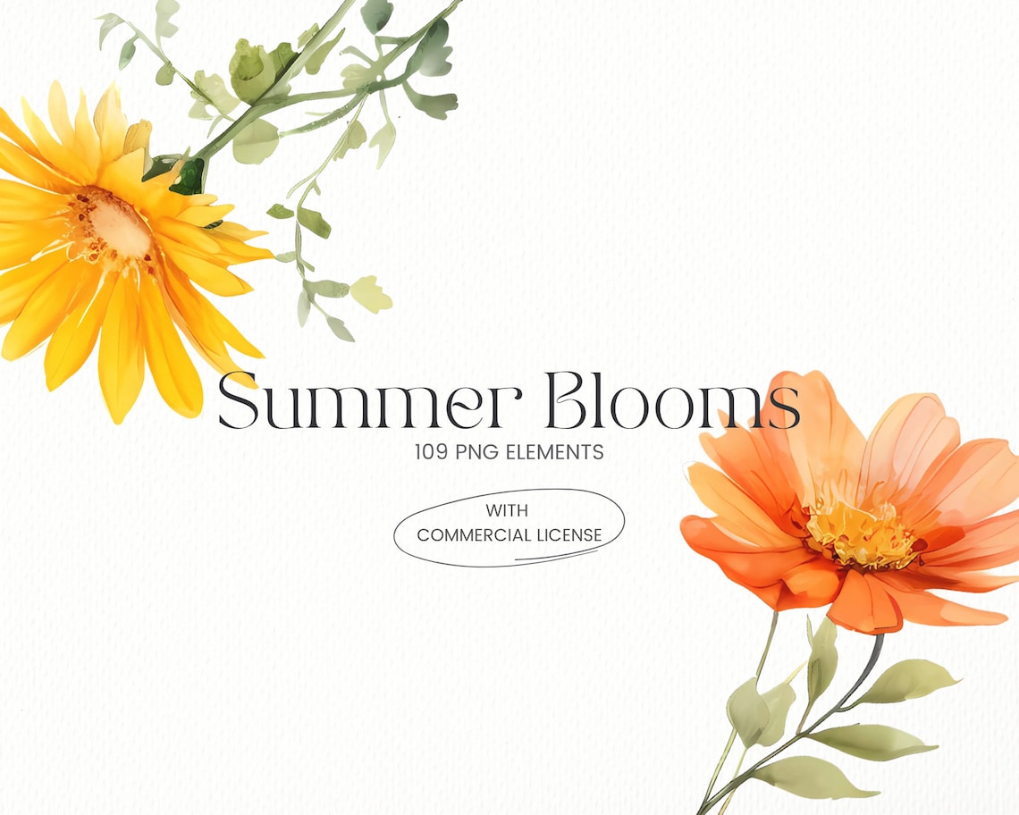 109 Summer Flowers PNG Clipart Seasonal Clipart, Watercolor Floral ...