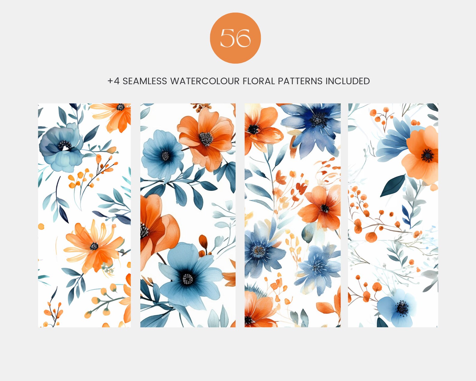 56 Orange and Blue Flowers PNG Watercolor Floral Clipart - Etsy
