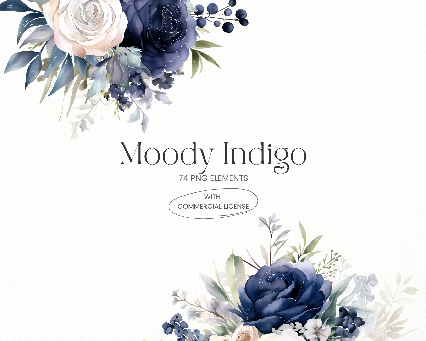 74 Indigo Flowers PNG, Watercolor Floral Clipart Bouquets, Elements ...