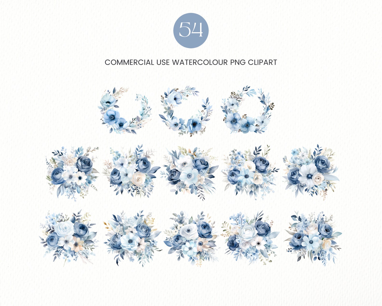 54 Powder Blue Flowers PNG, Watercolor Floral Clipart Bouquets ...
