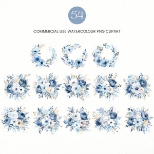 54 Powder Blue Flowers PNG, Watercolor Floral Clipart Bouquets ...