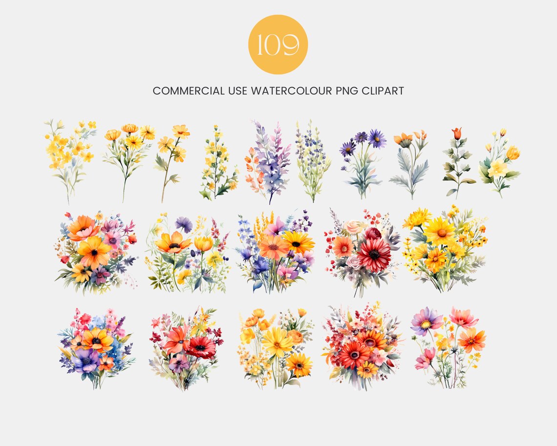 109 Summer Flowers PNG Clipart Seasonal Clipart, Watercolor Floral ...
