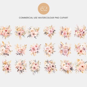 62 Pink & Gold Flowers PNG, Watercolor Floral Clipart Bouquets ...