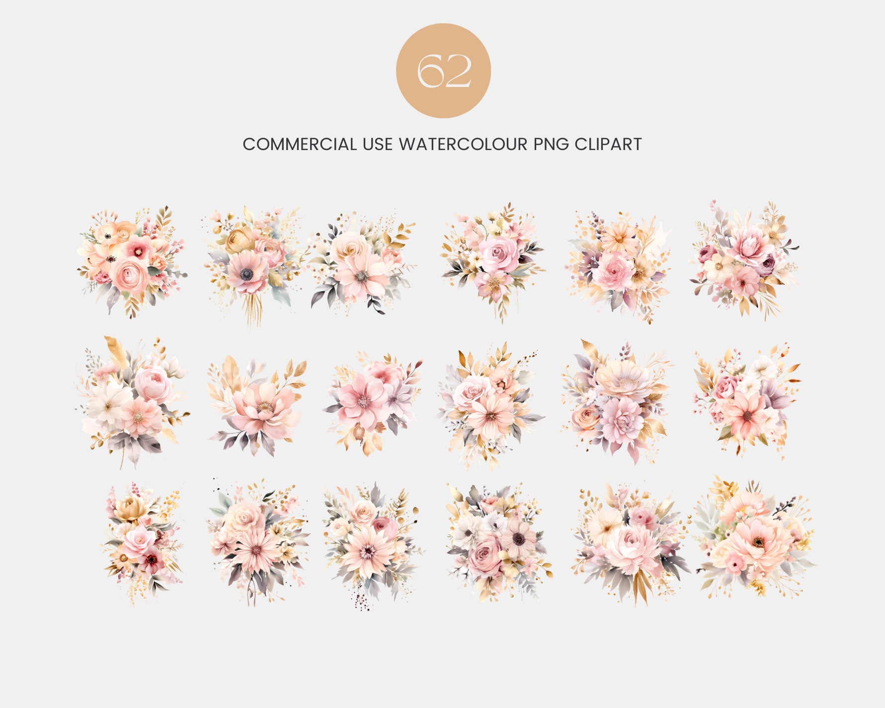 62 Pink & Gold Flowers PNG Watercolor Floral Clipart - Etsy