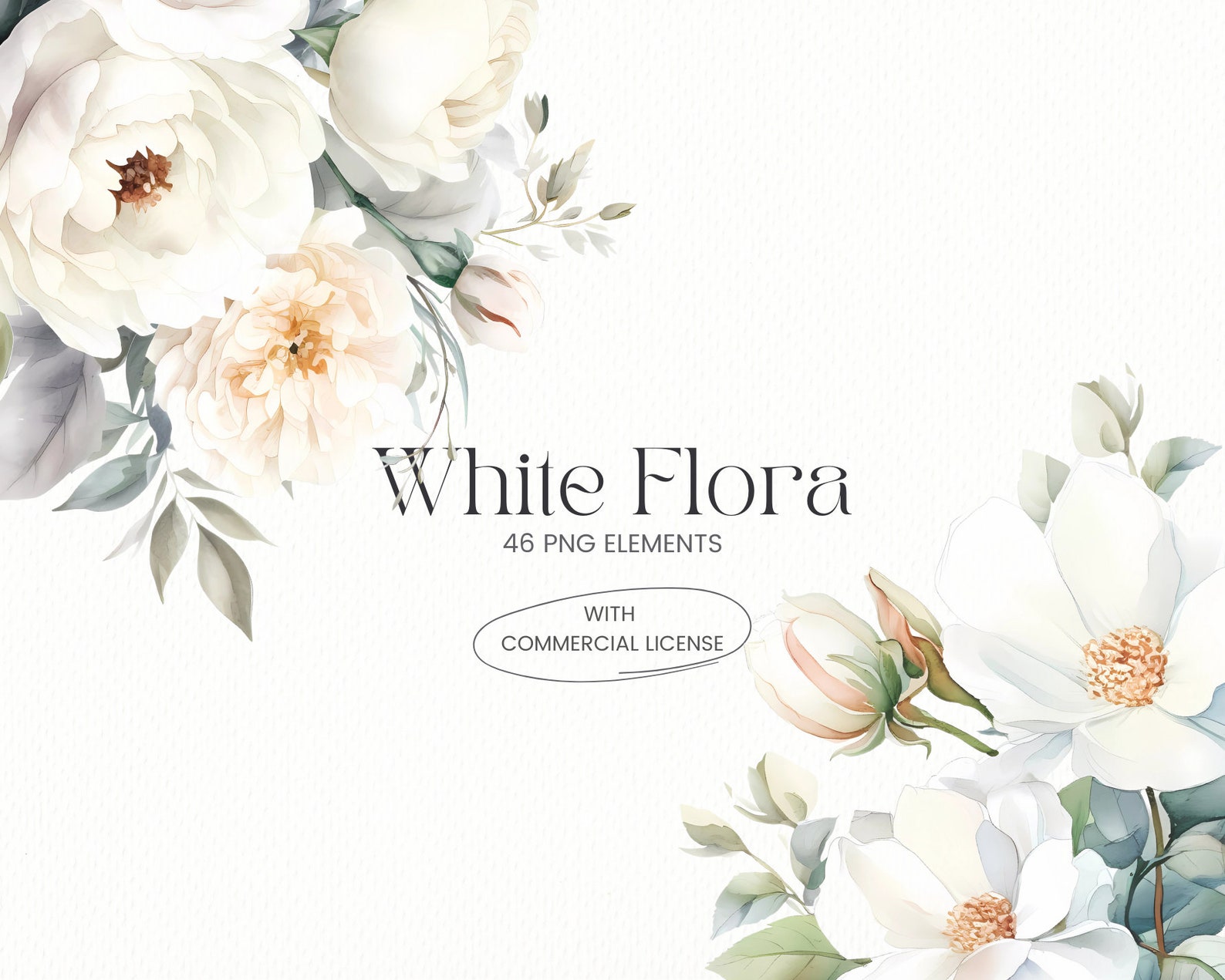 White Flowers PNG, Watercolor Floral Clipart Bouquets, - Premade ...