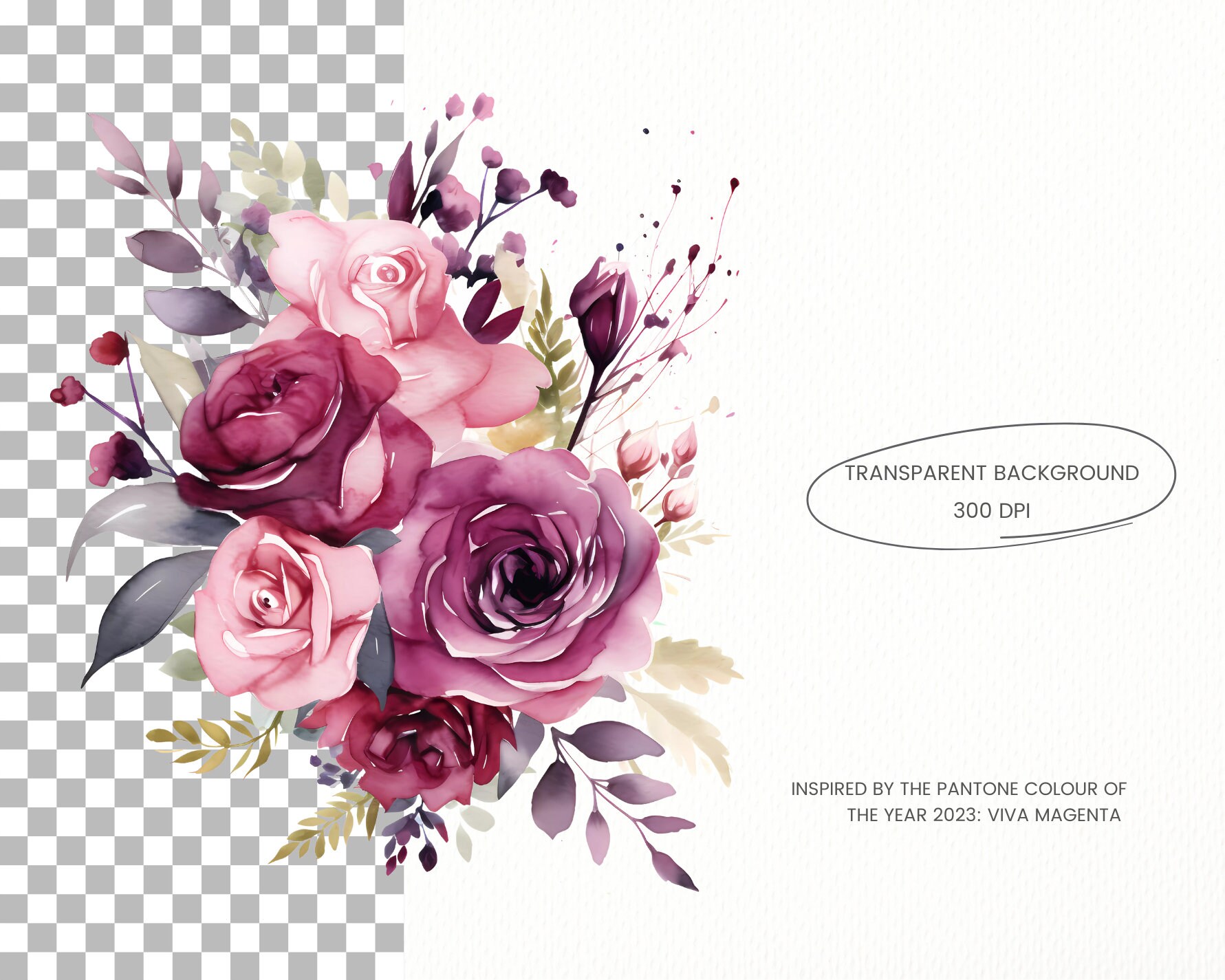 60 Magenta Purple Flowers PNG, Watercolor Floral Clipart Bouquets ...