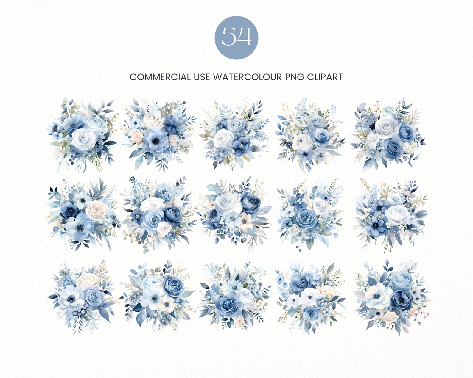 54 Powder Blue Flowers PNG, Watercolor Floral Clipart Bouquets ...