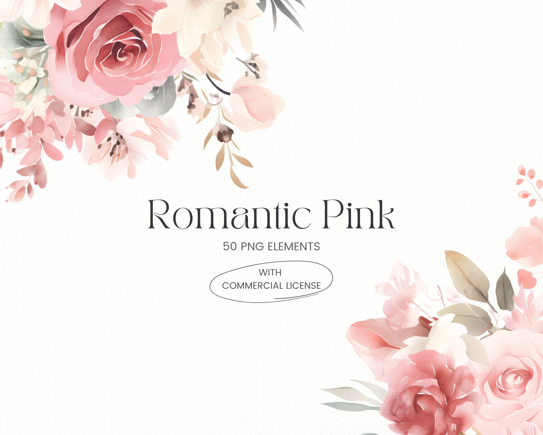 50 Blush Pink Flowers PNG, Watercolor Floral Clipart Bouquets, Elements ...