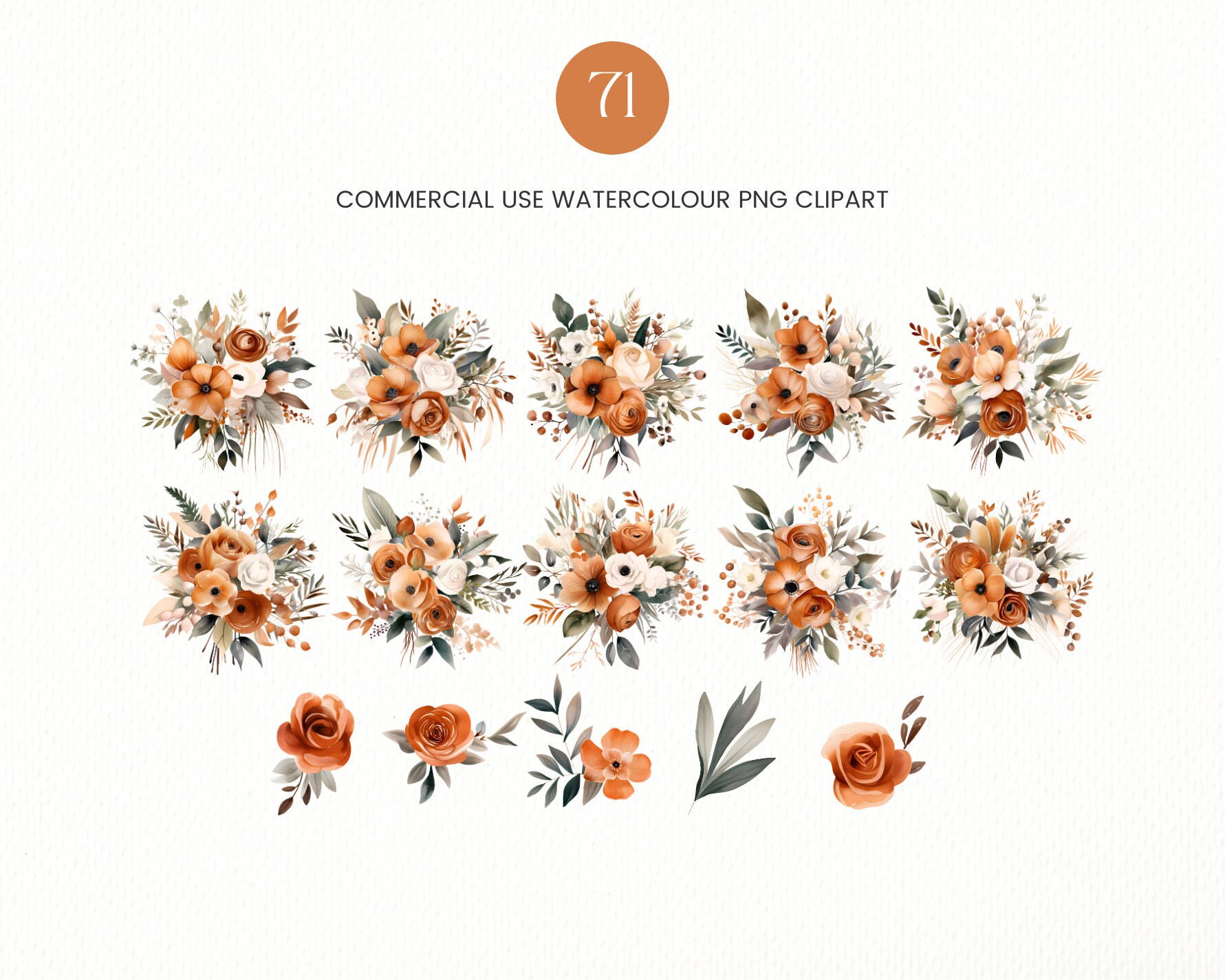 71 Copper Autumn Flowers PNG, Watercolor Floral Clipart Bouquets ...