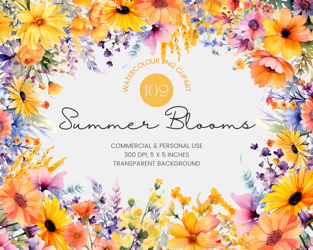 109 Summer Flowers PNG Clipart Seasonal Clipart, Watercolor Floral ...