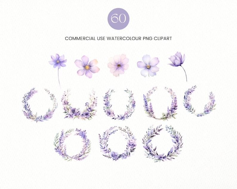 60 Lavender Flowers PNG, Watercolor Floral Clipart Bouquets, Lavender ...