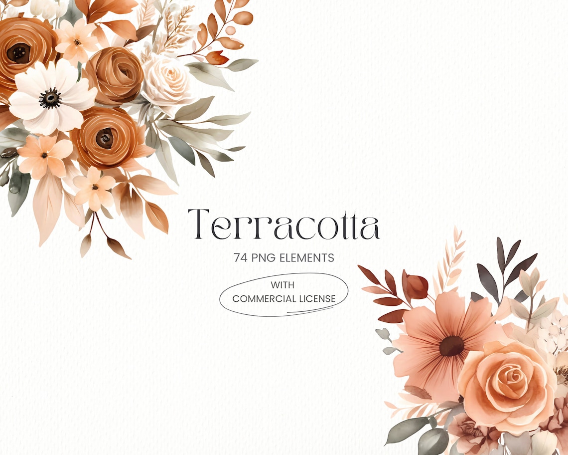 74 Terracotta Florals PNG Watercolor Floral Clipart Bouquets - Etsy