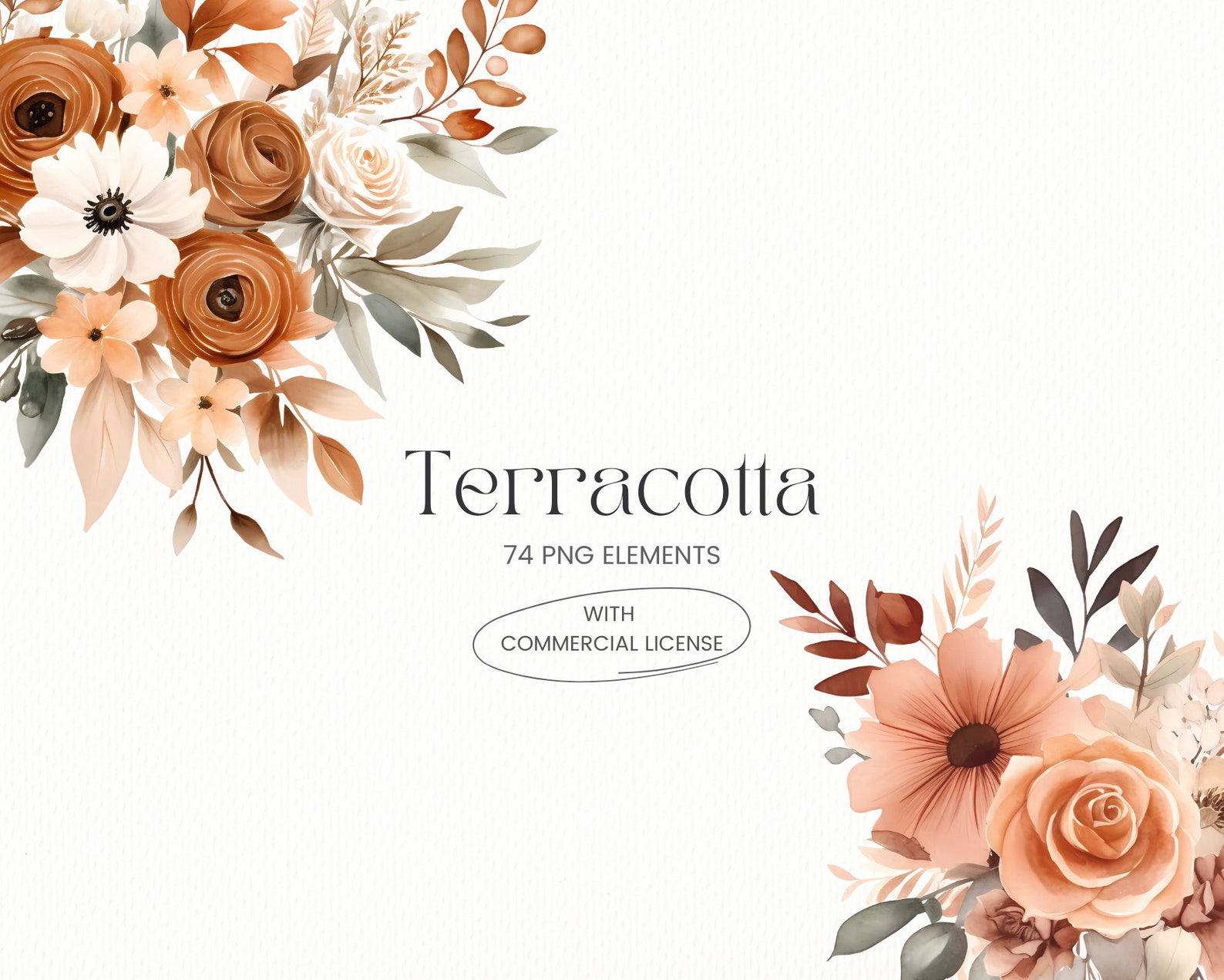 74 Terracotta Florals PNG, Watercolor Floral Clipart Bouquets, Boho ...