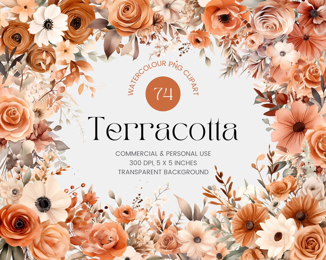 74 Terracotta Florals PNG, Watercolor Floral Clipart Bouquets, Boho ...