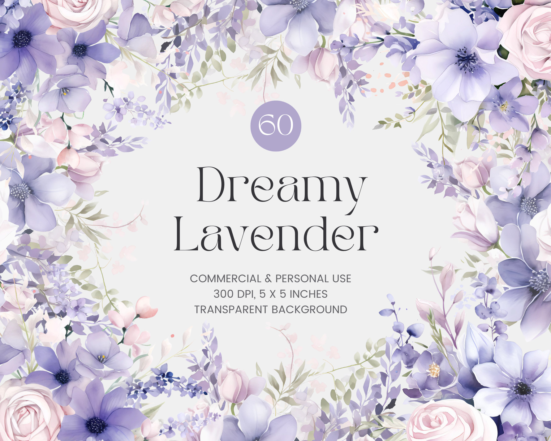 60 Lavender Flowers PNG, Watercolor Floral Clipart Bouquets, Lavender ...