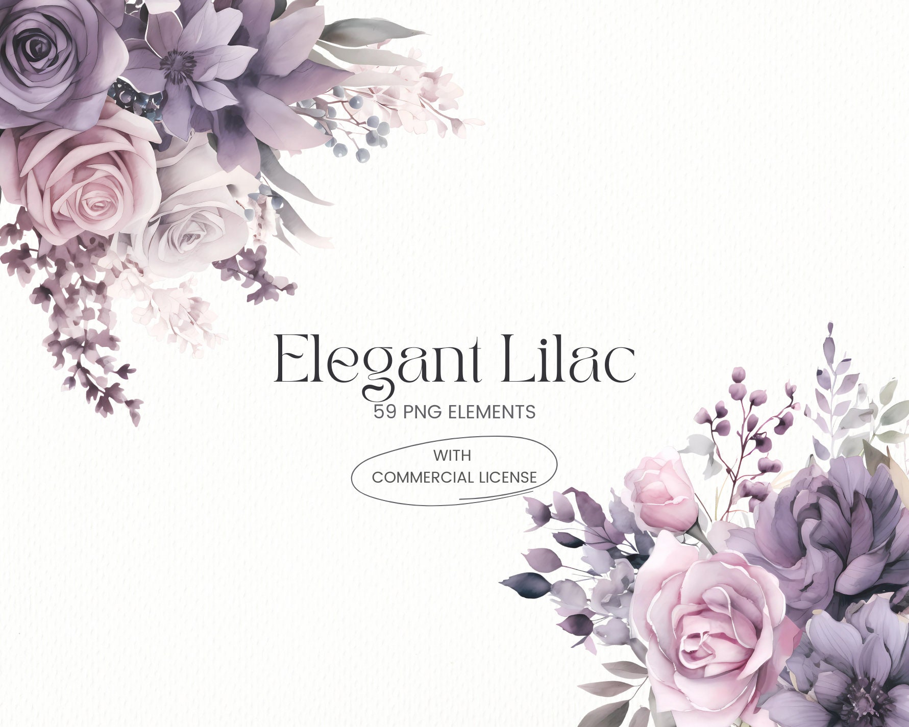 59 Purple Lilac Flowers PNG, Watercolor Floral Clipart Bouquets ...
