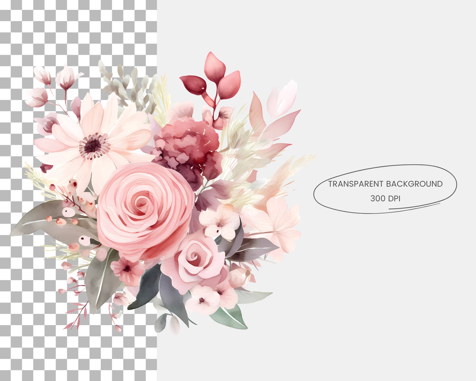 50 Blush Pink Flowers PNG, Watercolor Floral Clipart Bouquets, Elements ...