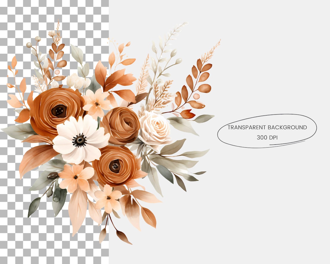 74 Terracotta Florals PNG Watercolor Floral Clipart Bouquets - Etsy