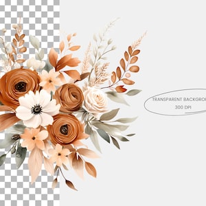 74 Terracotta Florals PNG, Watercolor Floral Clipart Bouquets, Boho ...