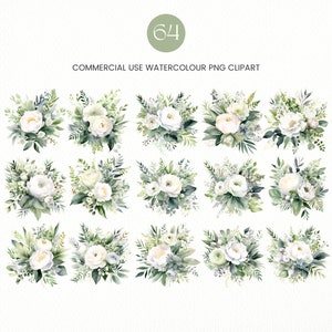 64 Sage Green Flowers PNG, Watercolor Floral Clipart Bouquets, Elements ...
