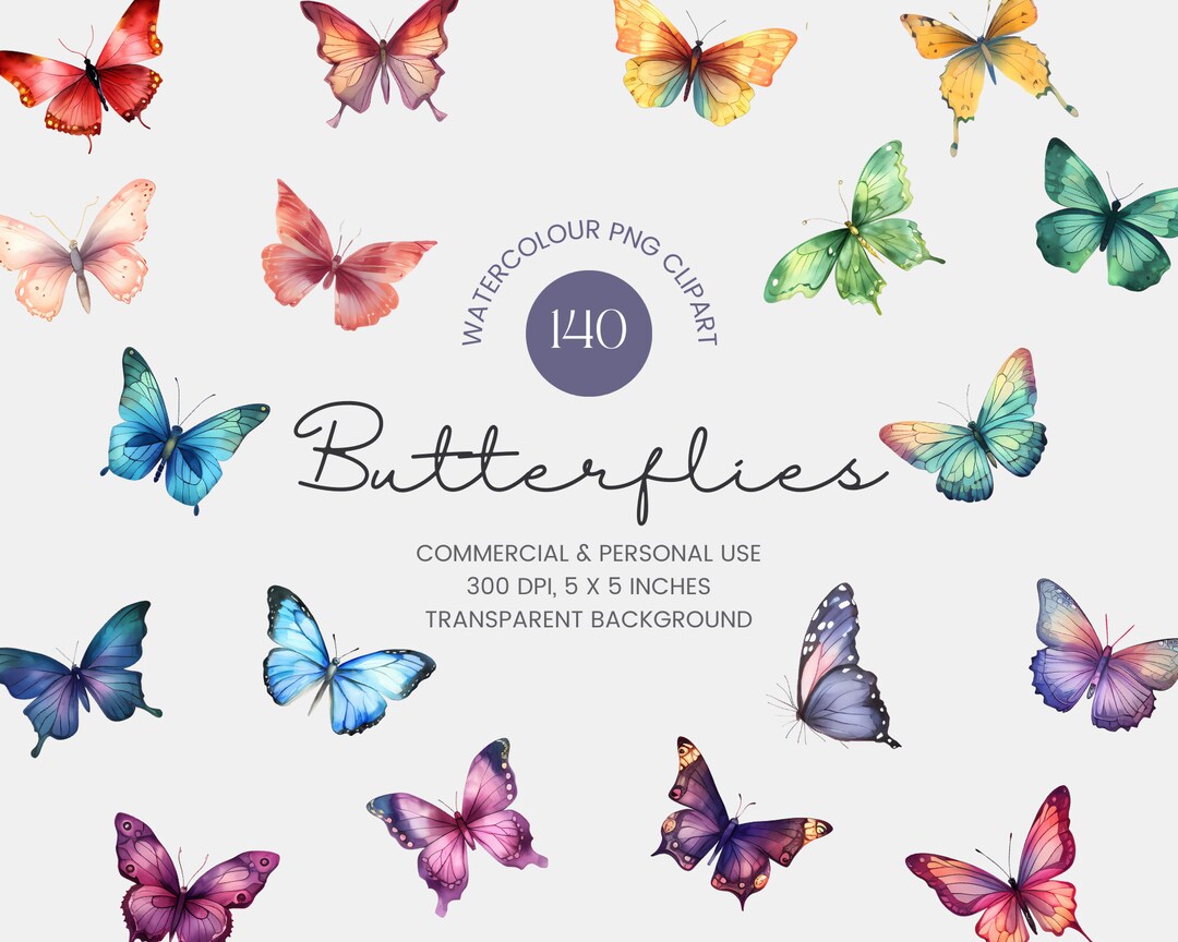140 Watercolor Butterfly, Butterfly Clipart PNG, Colorful Butterfly ...