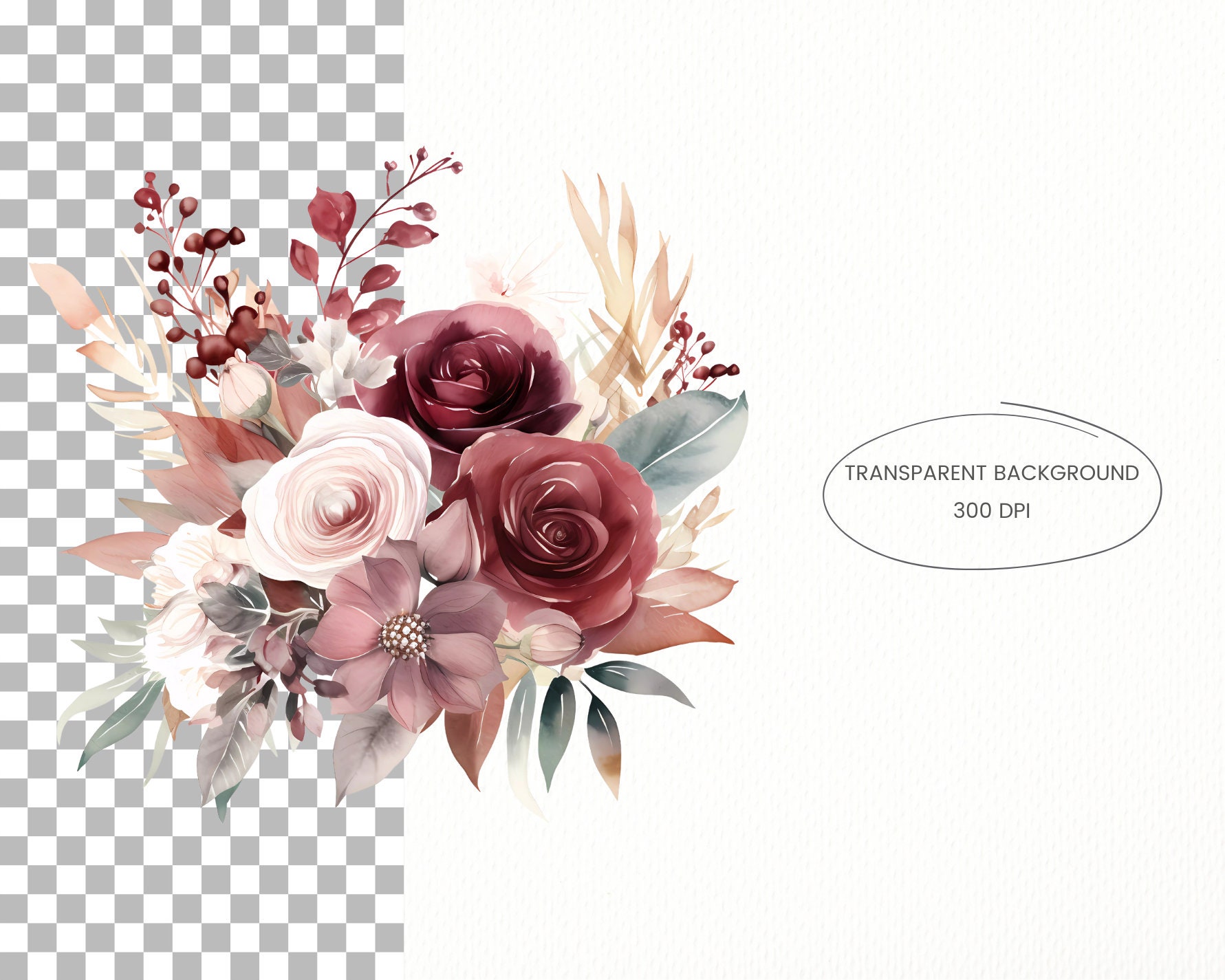 64 Red Neutral Flowers PNG, Watercolor Floral Clipart Bouquets ...