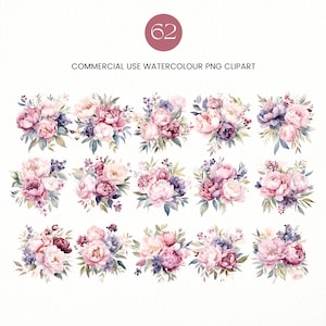 62 Sweet Peony Flowers PNG, Watercolor Floral Clipart Bouquets ...