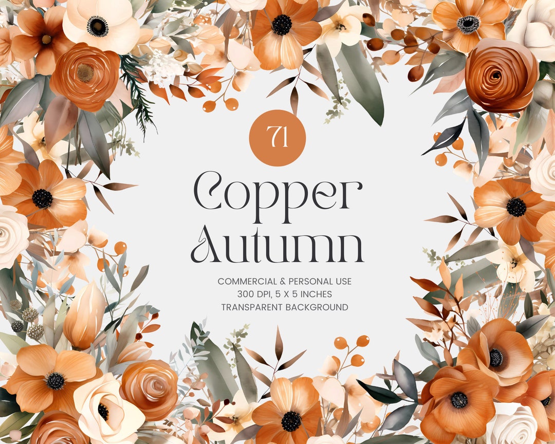 71 Copper Autumn Flowers PNG, Watercolor Floral Clipart Bouquets ...