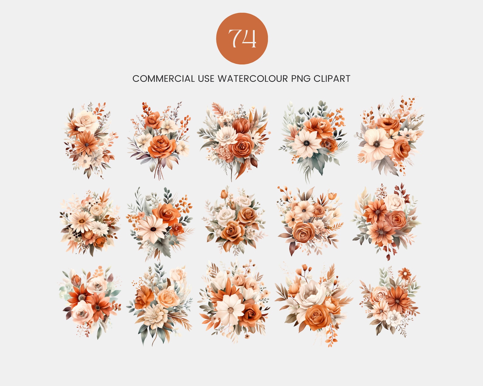74 Terracotta Florals PNG Watercolor Floral Clipart Bouquets - Etsy