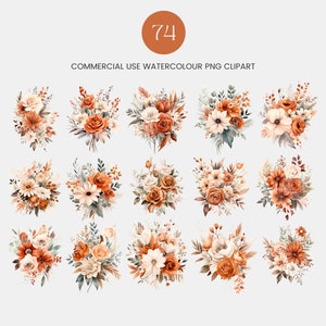 74 Terracotta Florals PNG, Watercolor Floral Clipart Bouquets, Boho ...