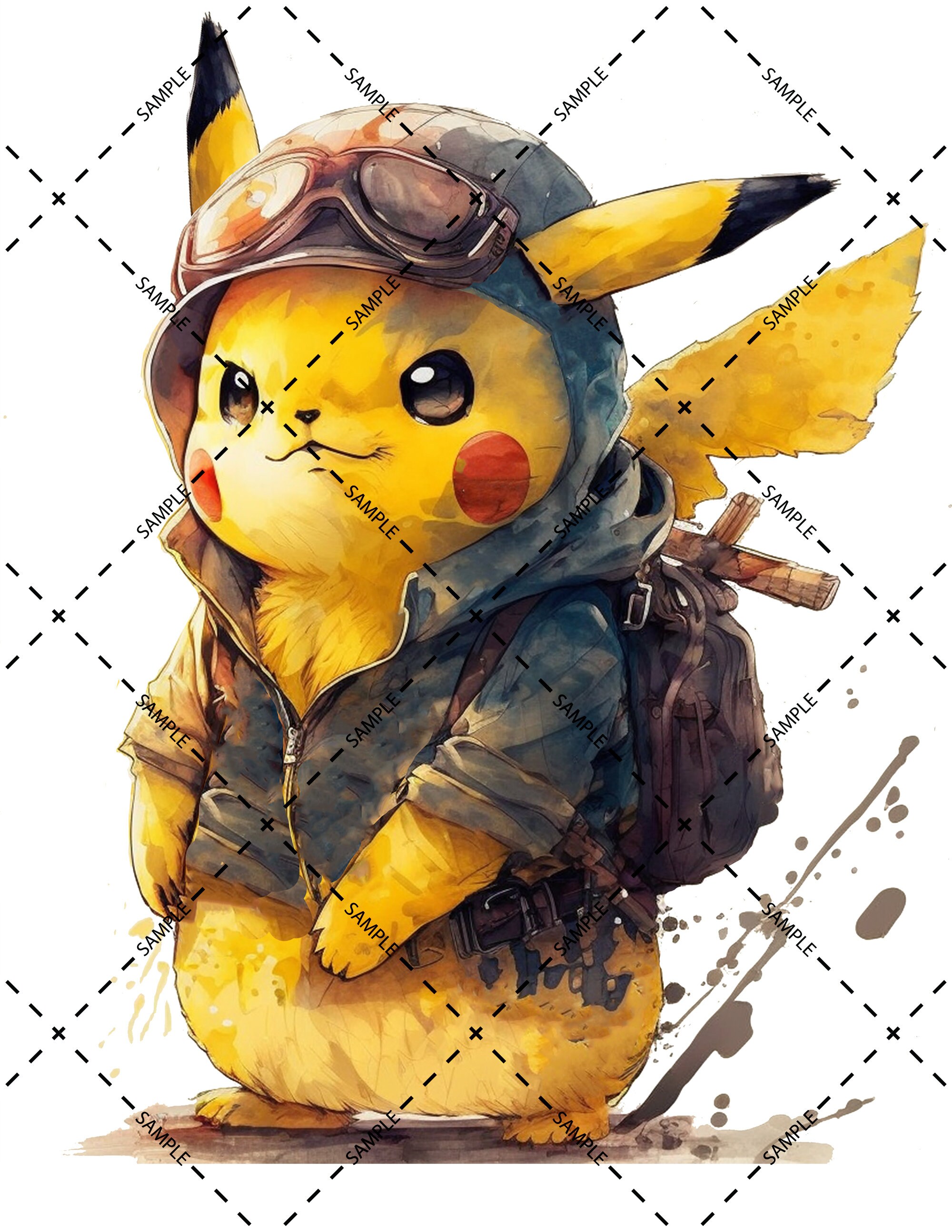 Pokemon Pikachu Aviator Style Watercolor Art Printable Digital Download ...