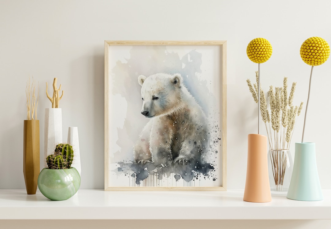Polar Bear Cub Watercolor Art Printable Digital Download - Etsy
