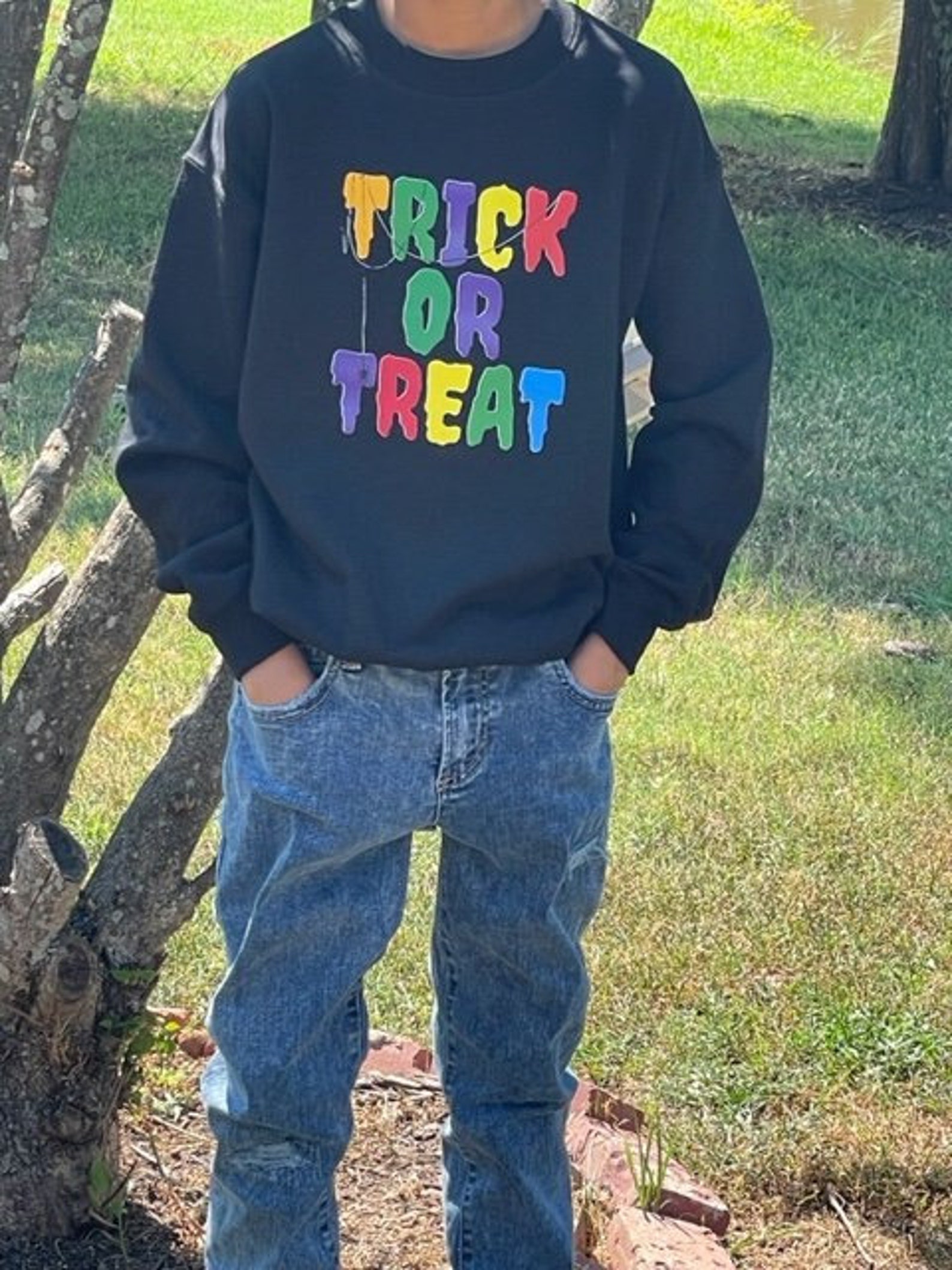 Kids Trick or Treat Sweatshirt Pullover, Kids Creepy Sweater, Halloween ...