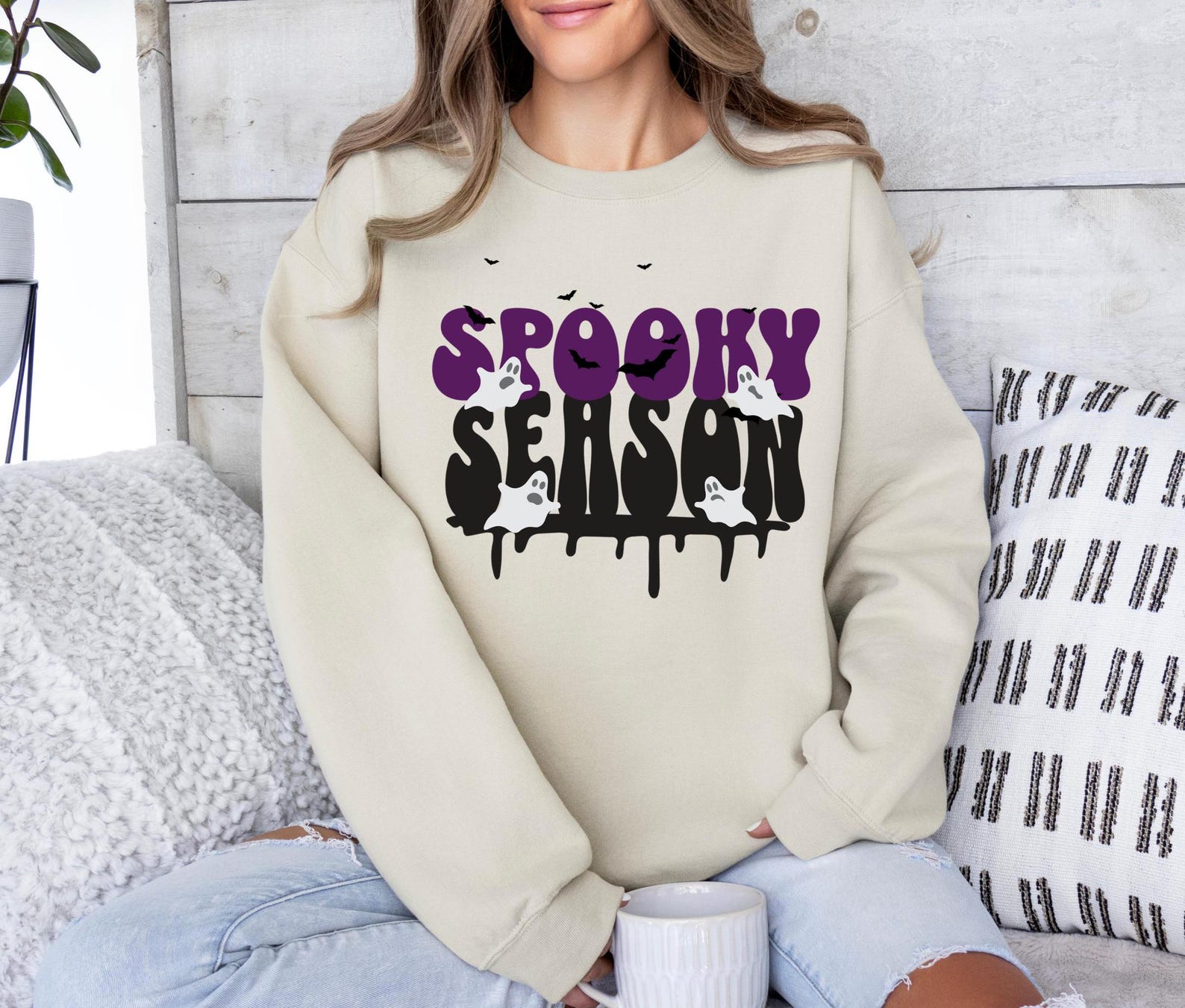 Spooky Season Sweatshirt, Scary Ghost Pullover, Halloween Sweater Shirt ...