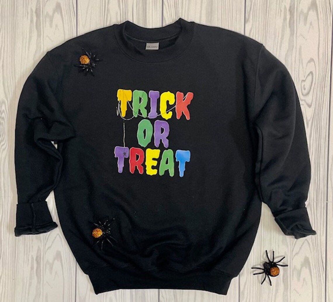 Kids Trick or Treat Sweatshirt Pullover, Kids Creepy Sweater, Halloween ...
